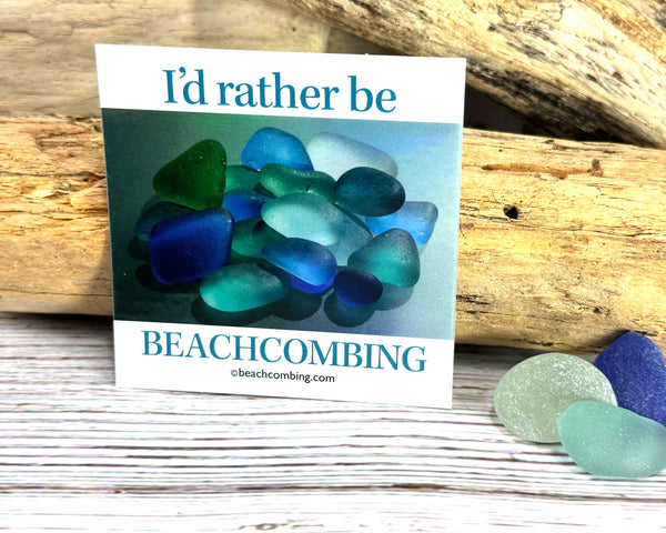 I'd Rather Be Beachcombing Holographic Beach Glass Square Bumper/Lapto ...